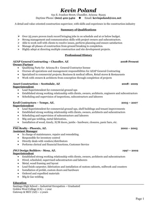 Kevin's Resume | DOC | Construction Industry | Industries