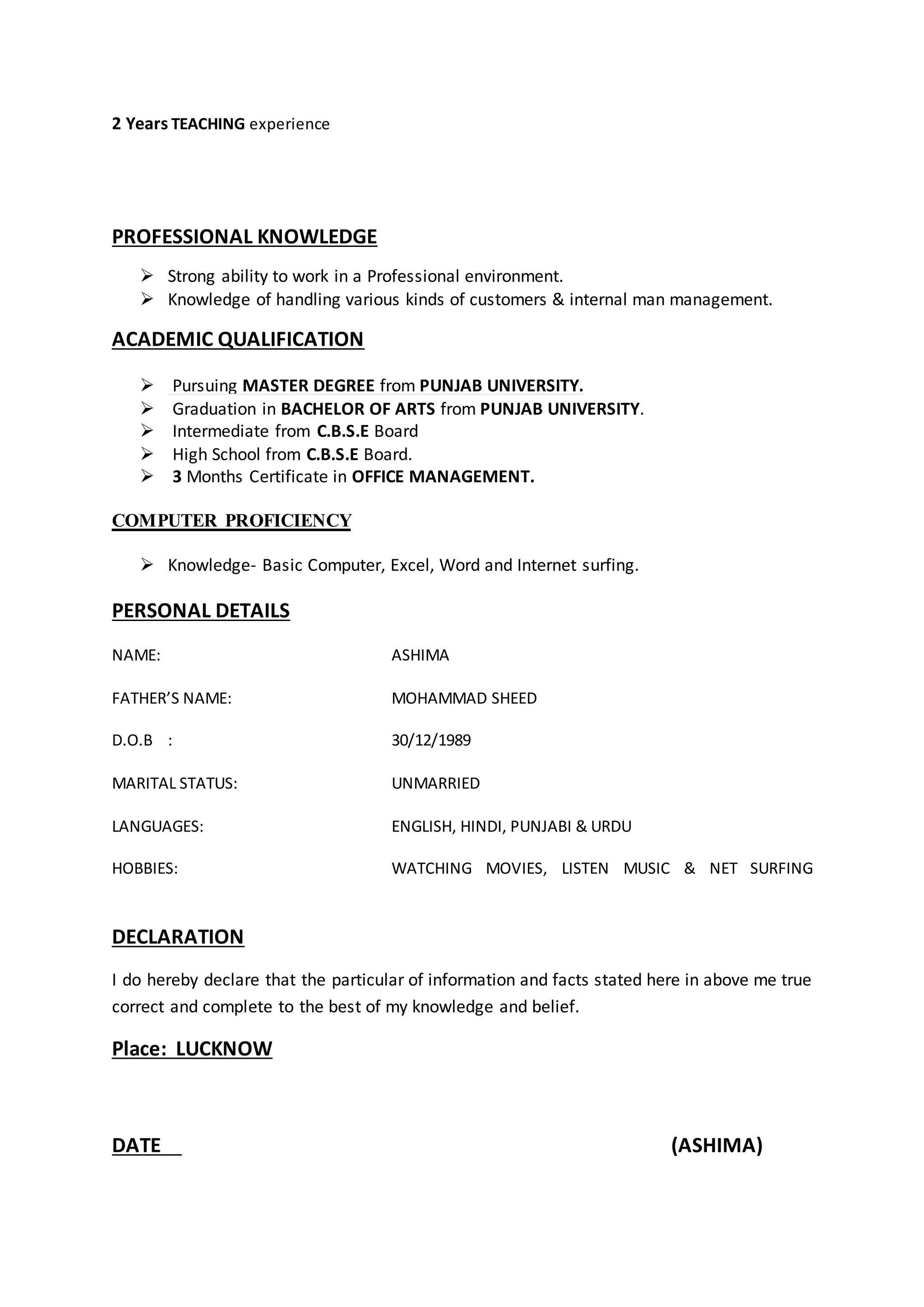 CURRICULUM vitae (ashima) | DOCX