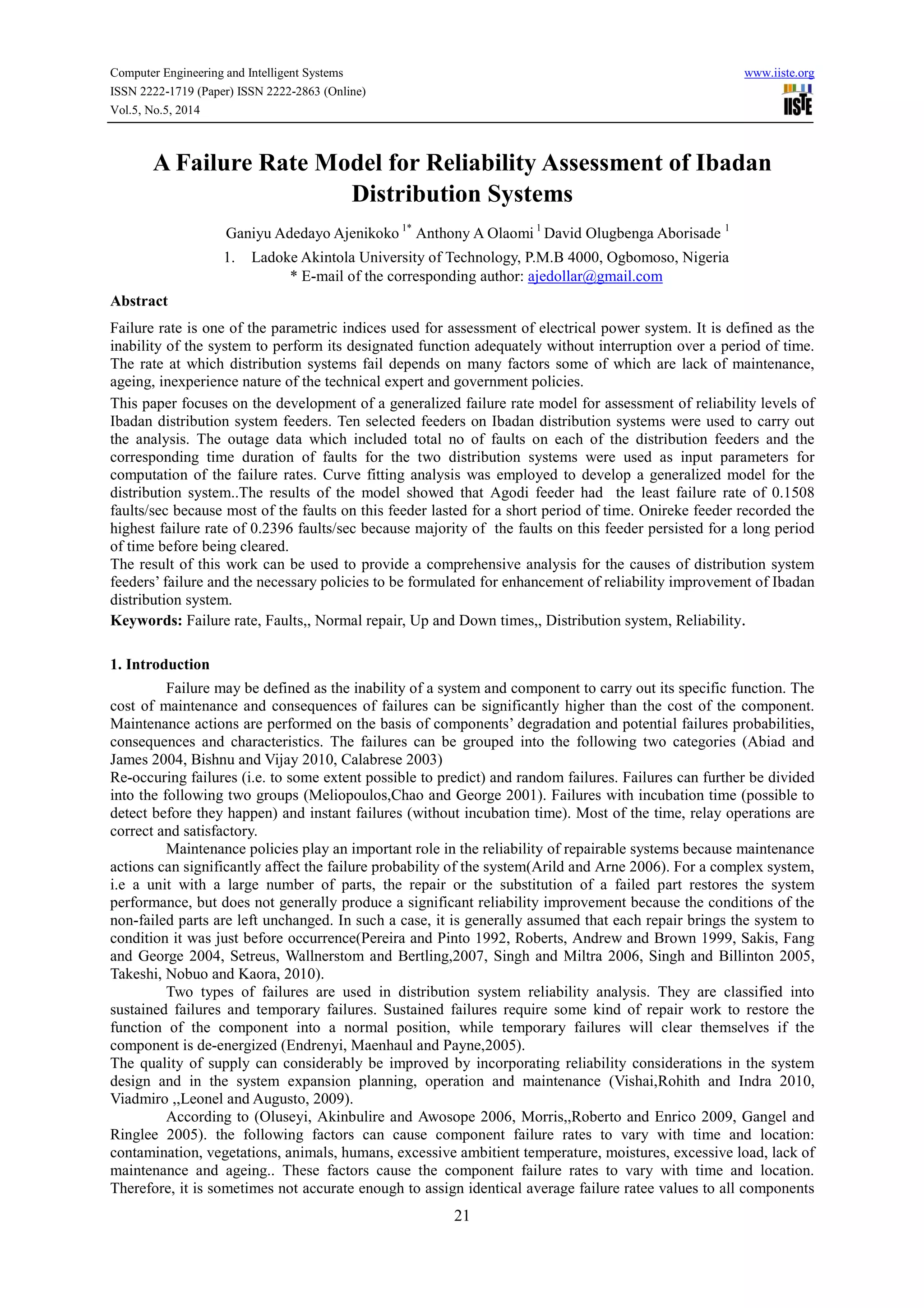A failure rate model for reliability assessment of ibadan distribution ...