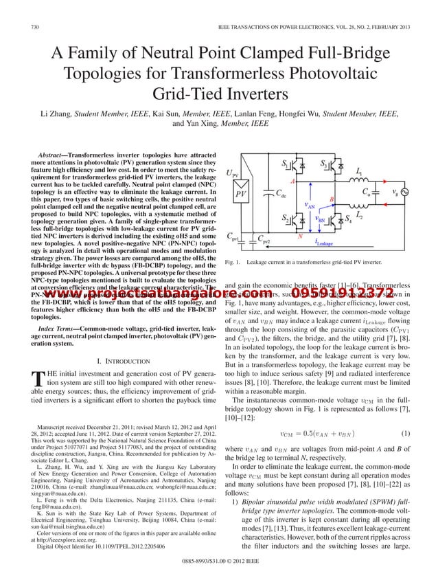 A Family of Neutral Point Clamped Full-Bridge Topologies for Transformerless Photovoltaic Grid ...