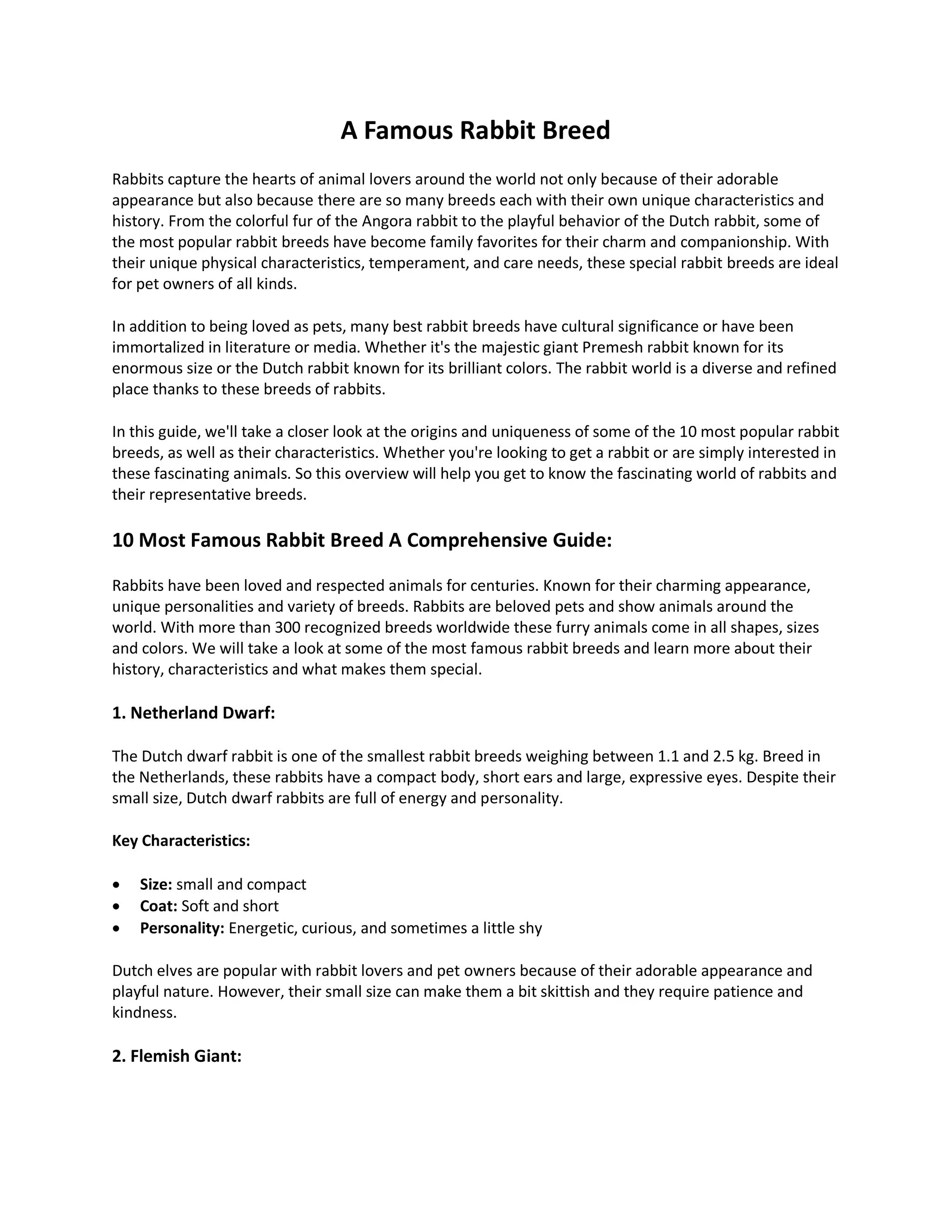 A Famous Rabbit: 10 Most Famous Rabbit Breed | PDF