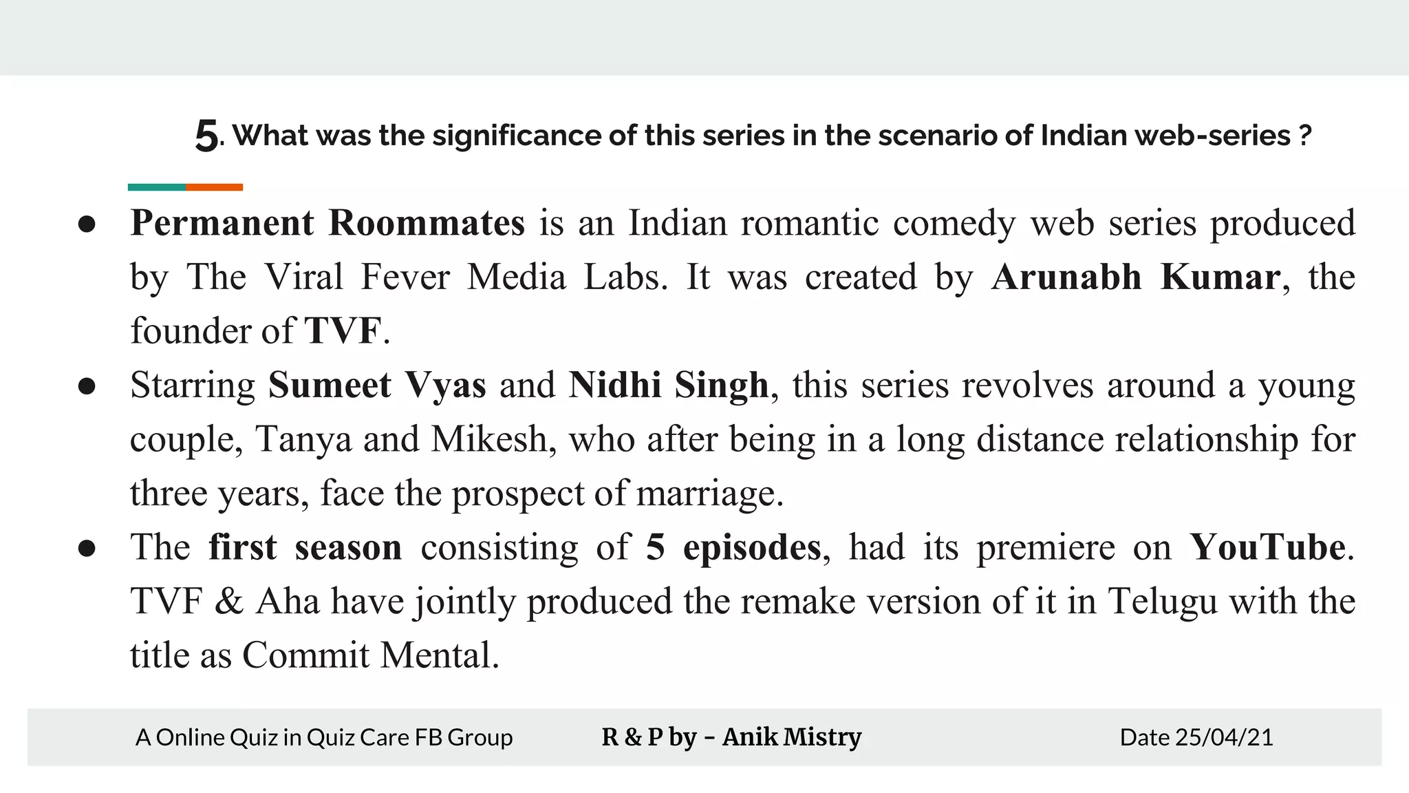 A fandom quiz on indian web series by anik mistry | PDF
