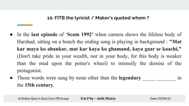 A fandom quiz on indian web series by anik mistry | PDF | Television | Entertainment