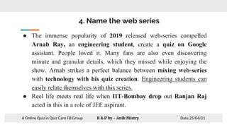 A fandom quiz on indian web series by anik mistry | PDF