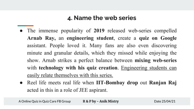A fandom quiz on indian web series by anik mistry | PDF | Television | Entertainment