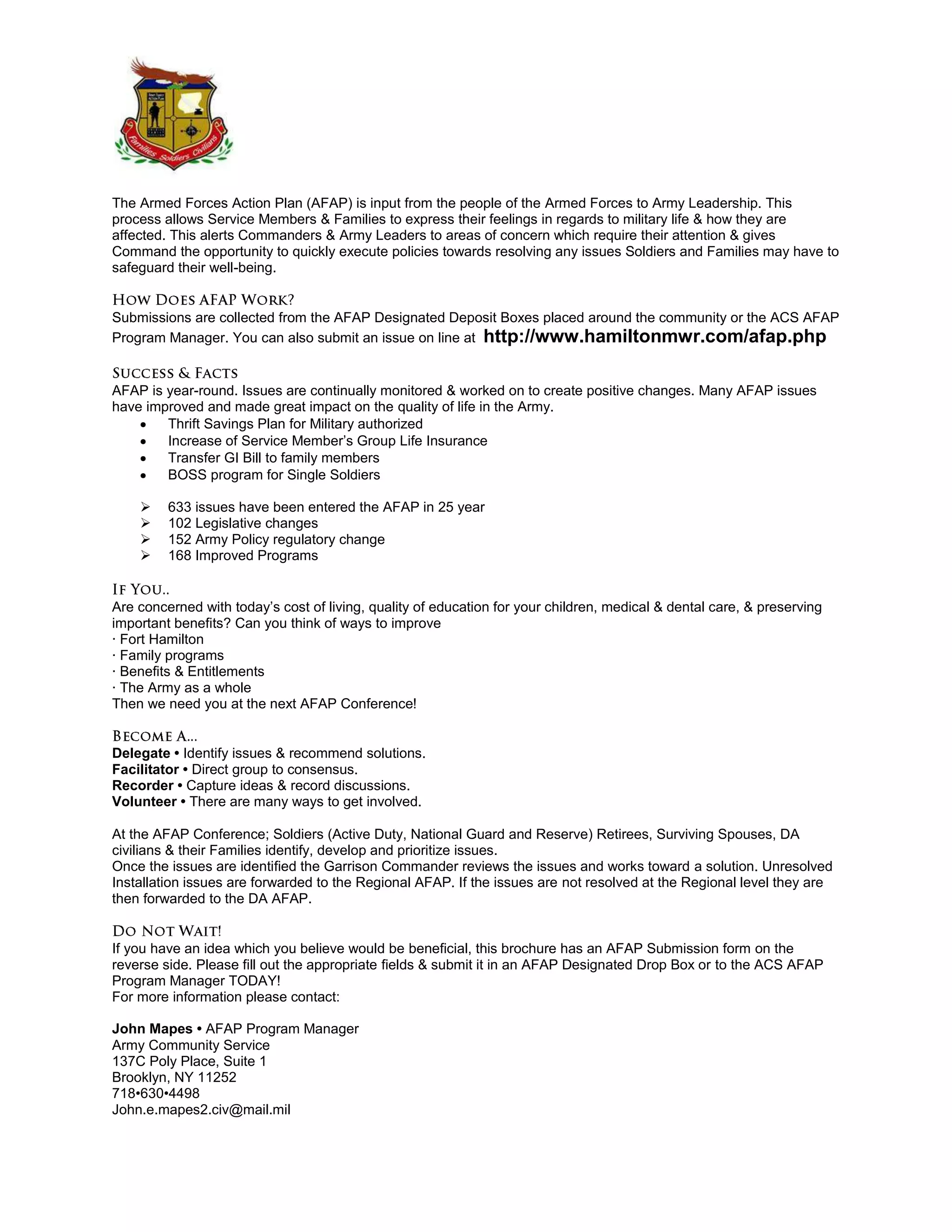 Army Family Action Plan (AFAP) | DOCX