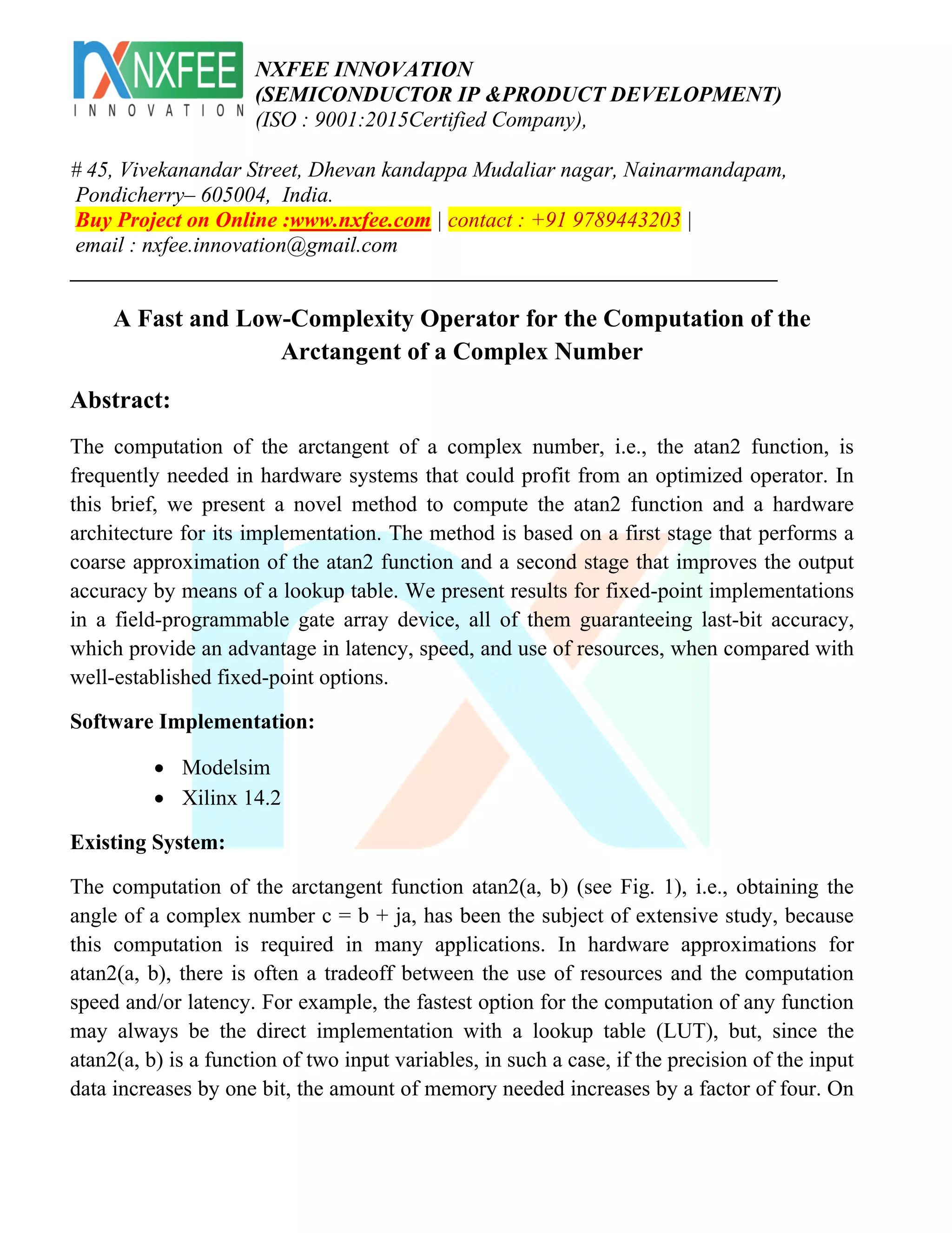 A Fast And Low Complexity Operator For The Computation Of The Arctangent Of A Complex Number Pdf