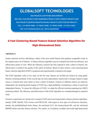 A fast clustering based feature subset selection algorithm for high-dimensional data | PDF