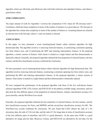 JAVA 2013 IEEE PROJECT A fast clustering based feature subset selection algorithm for high ...