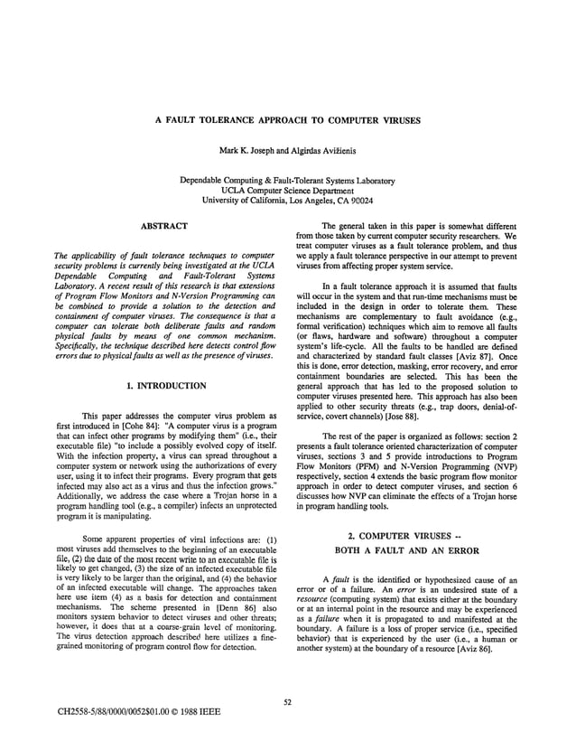 A fault tolerance approach to computer viruses | PDF | Computing | Technology & Computing