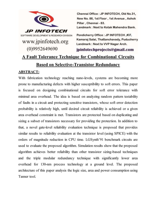A Fault Tolerance Technique For Combinational Circuits Based On Selective Transistor Redundancy 