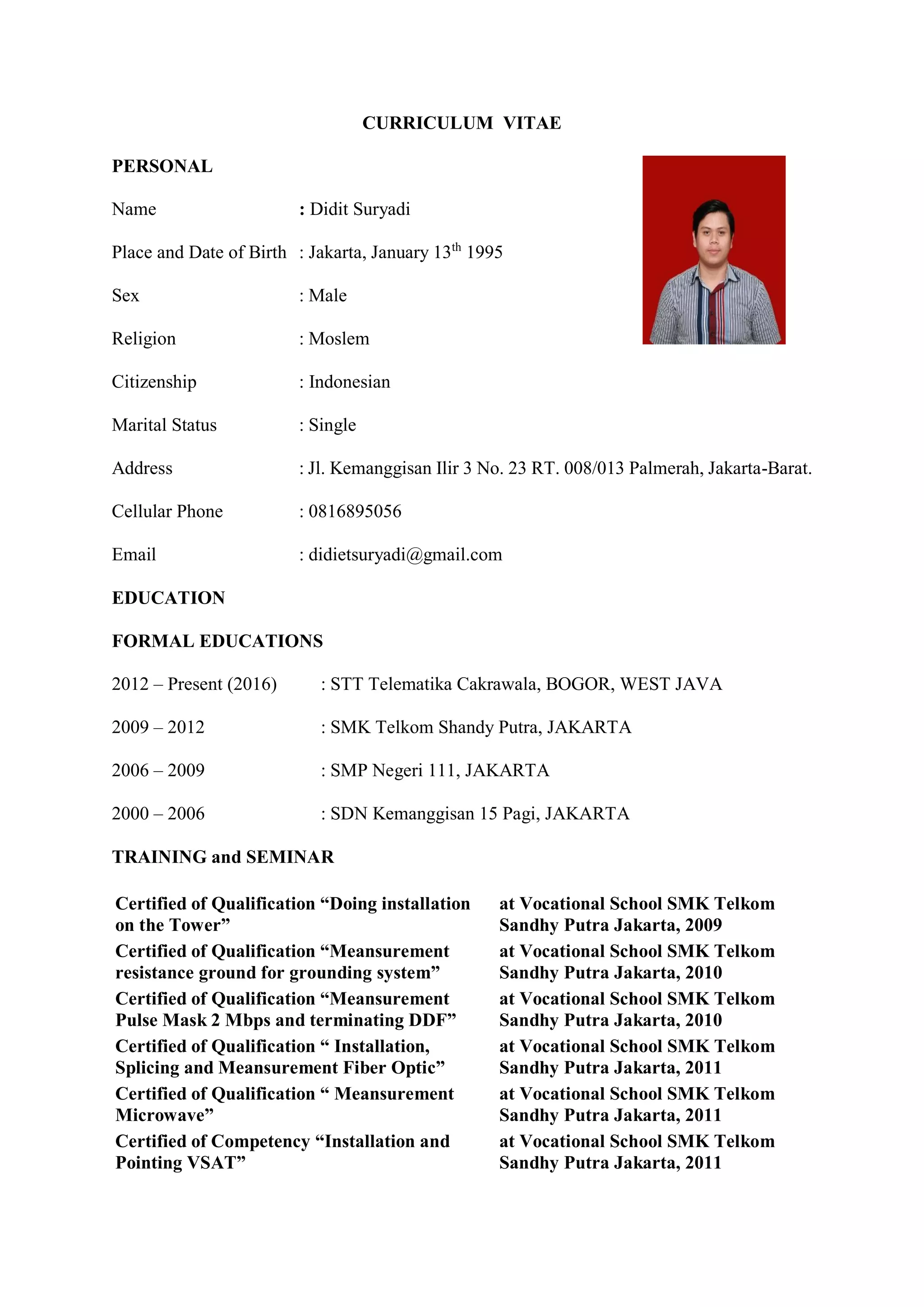 Curiculum Vitae - Didit Suryadi | PDF