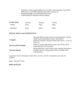 Curiculum Vitae - Didit Suryadi | PDF