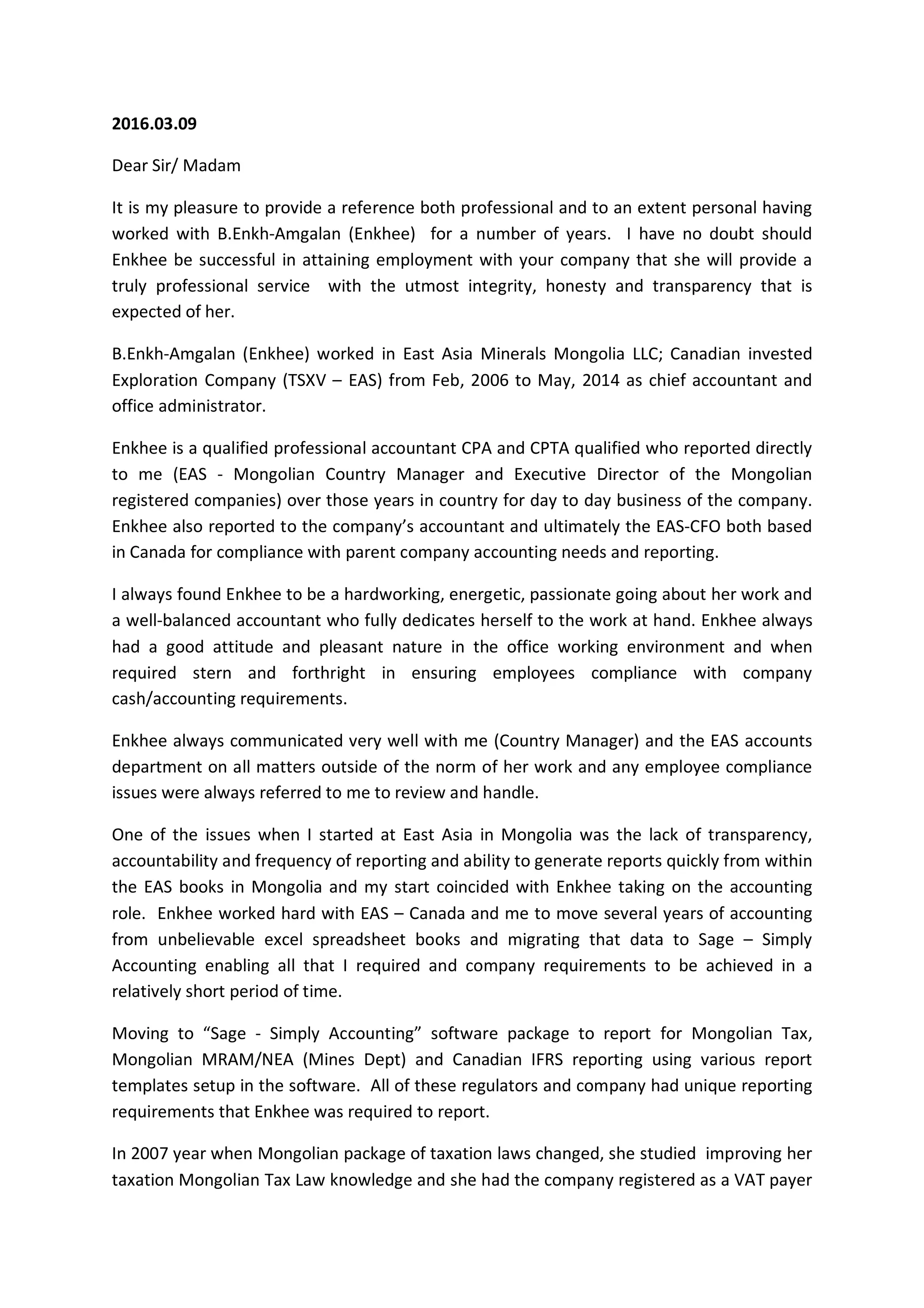 Enkhee Ref Letter 9Mar2016 DK1 | PDF