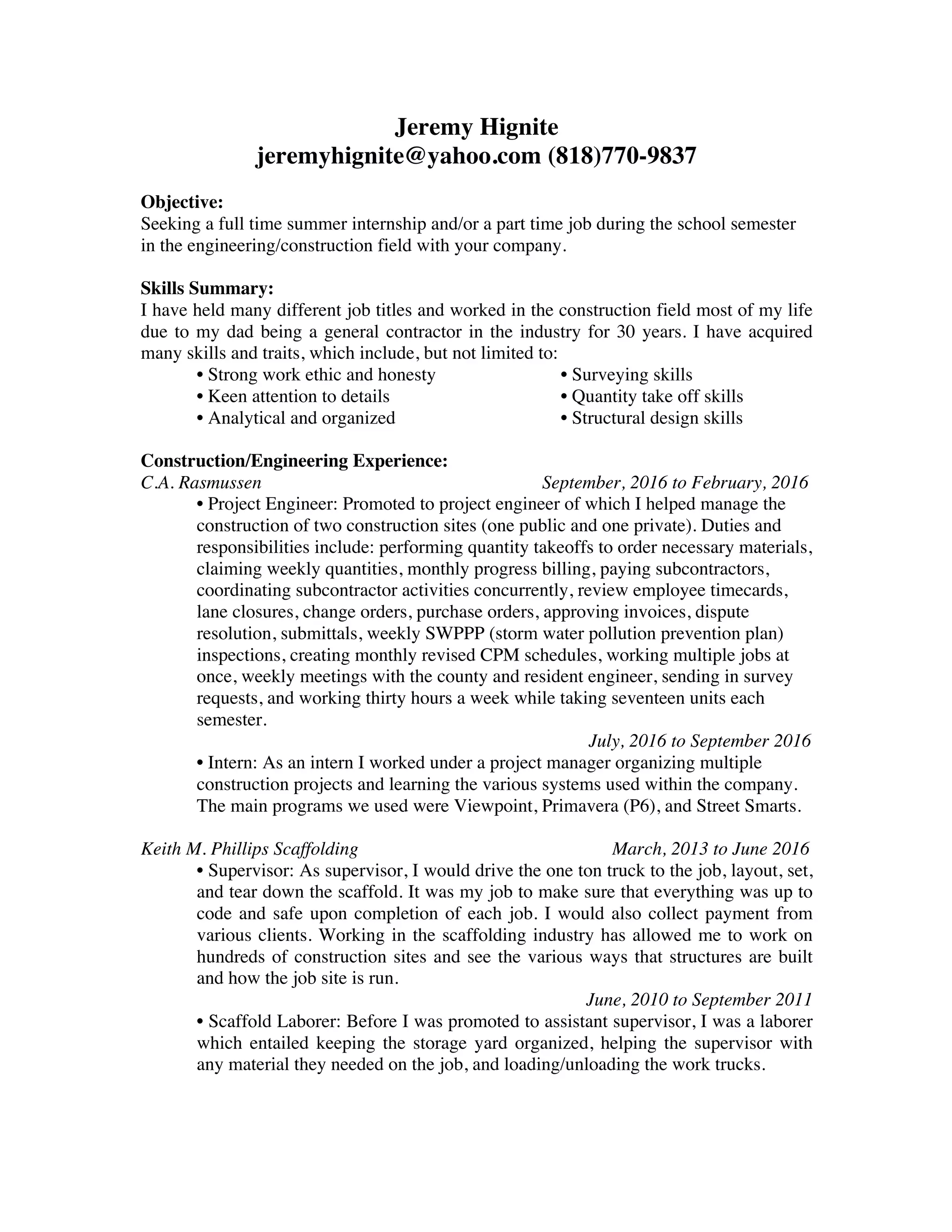 Jeremy Hignite Final Resume | PDF