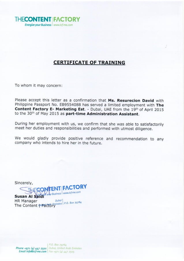 Certificate of Training | PDF