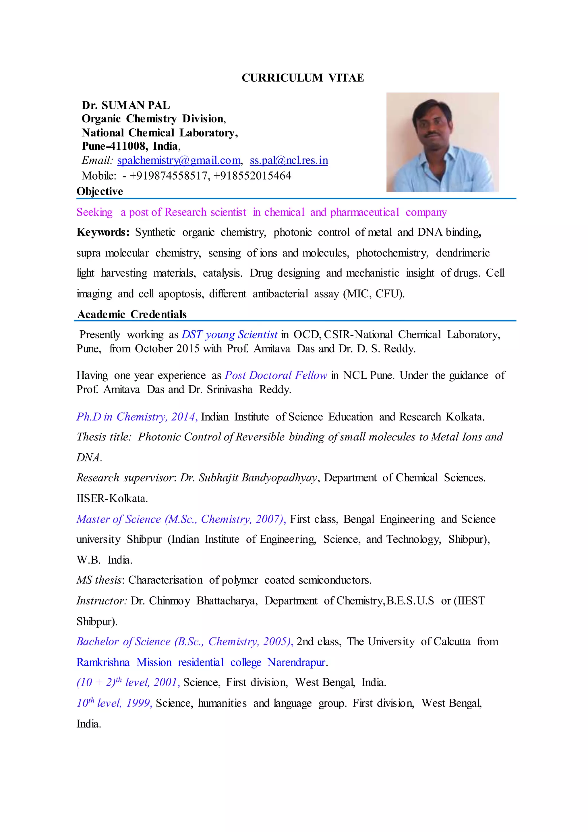 CURRICULUM VITAE-of Suman | DOCX | Chemistry | Science