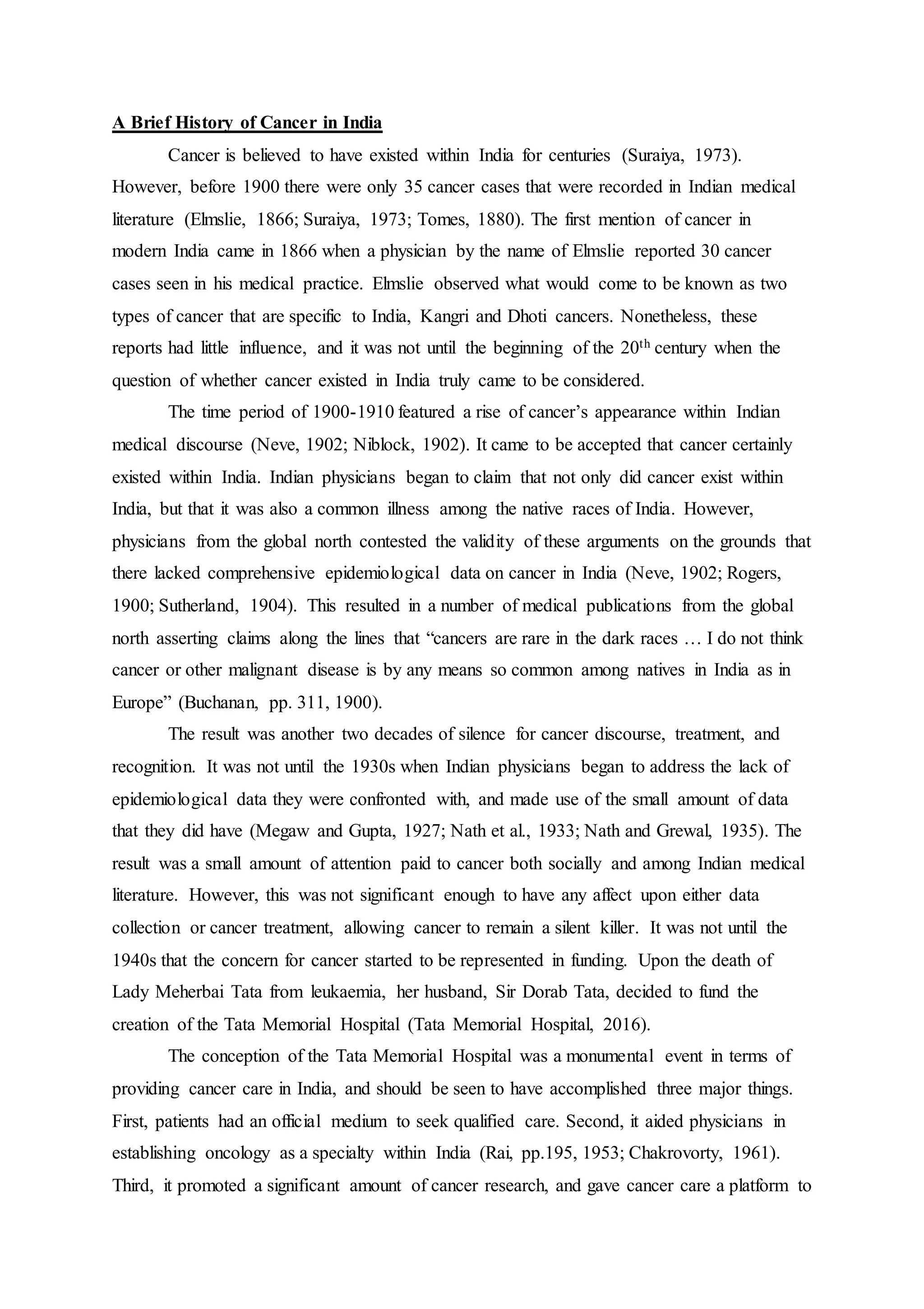 History of Cancer in India Report | DOCX