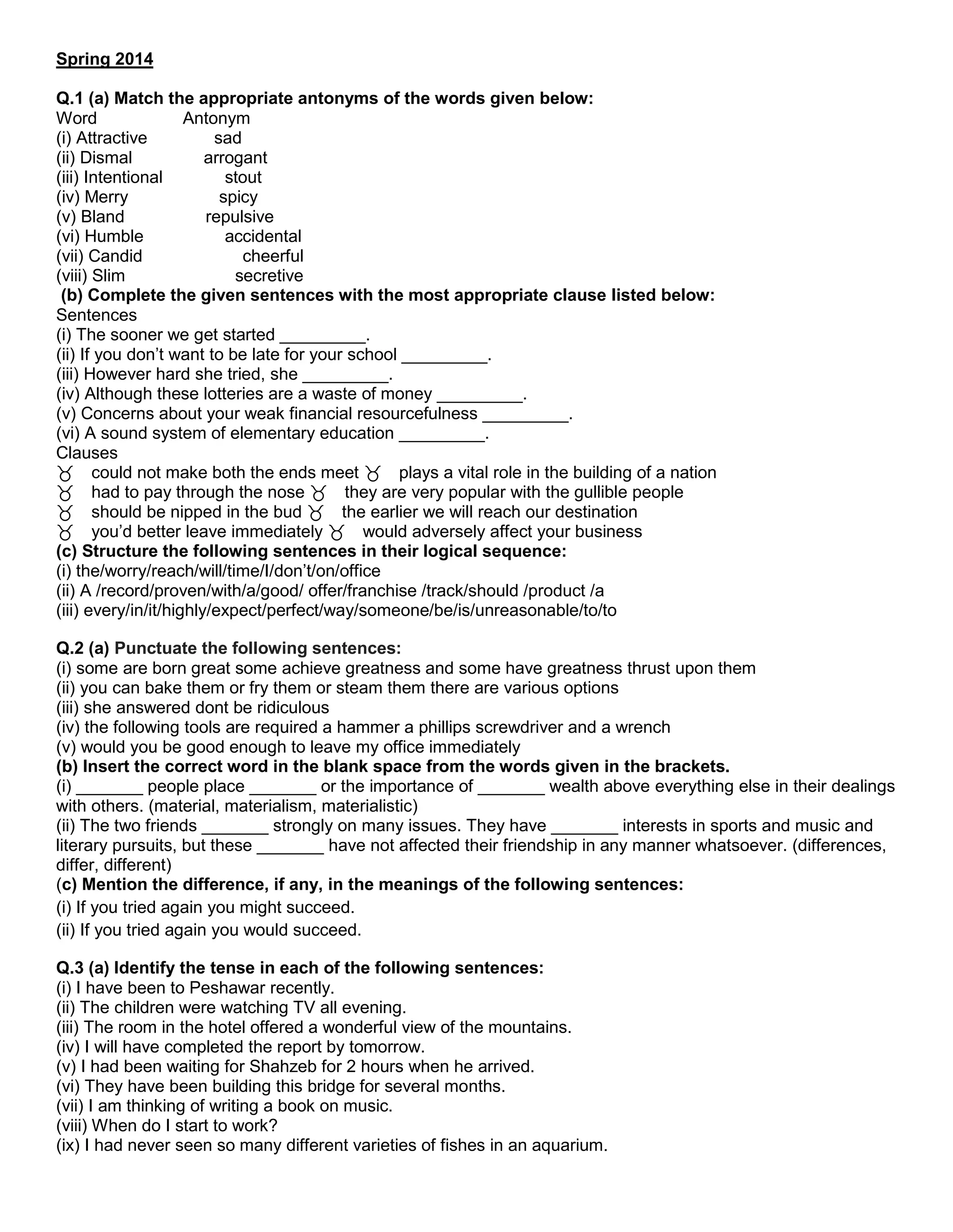 AFC-1 Functional English past paper objective type questions. | PDF