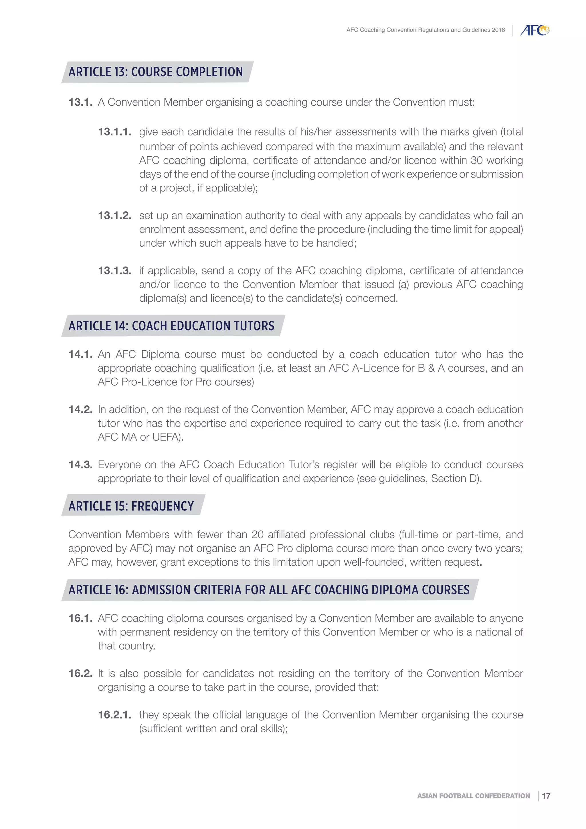 Afc coaching-convention-regulations-and-guidelines-2018-x3719 | PDF