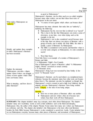 "It's from Shakespeare" Cornell Notes | DOCX