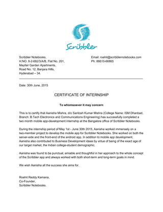 Certificate of Internship_Aanisha | PDF