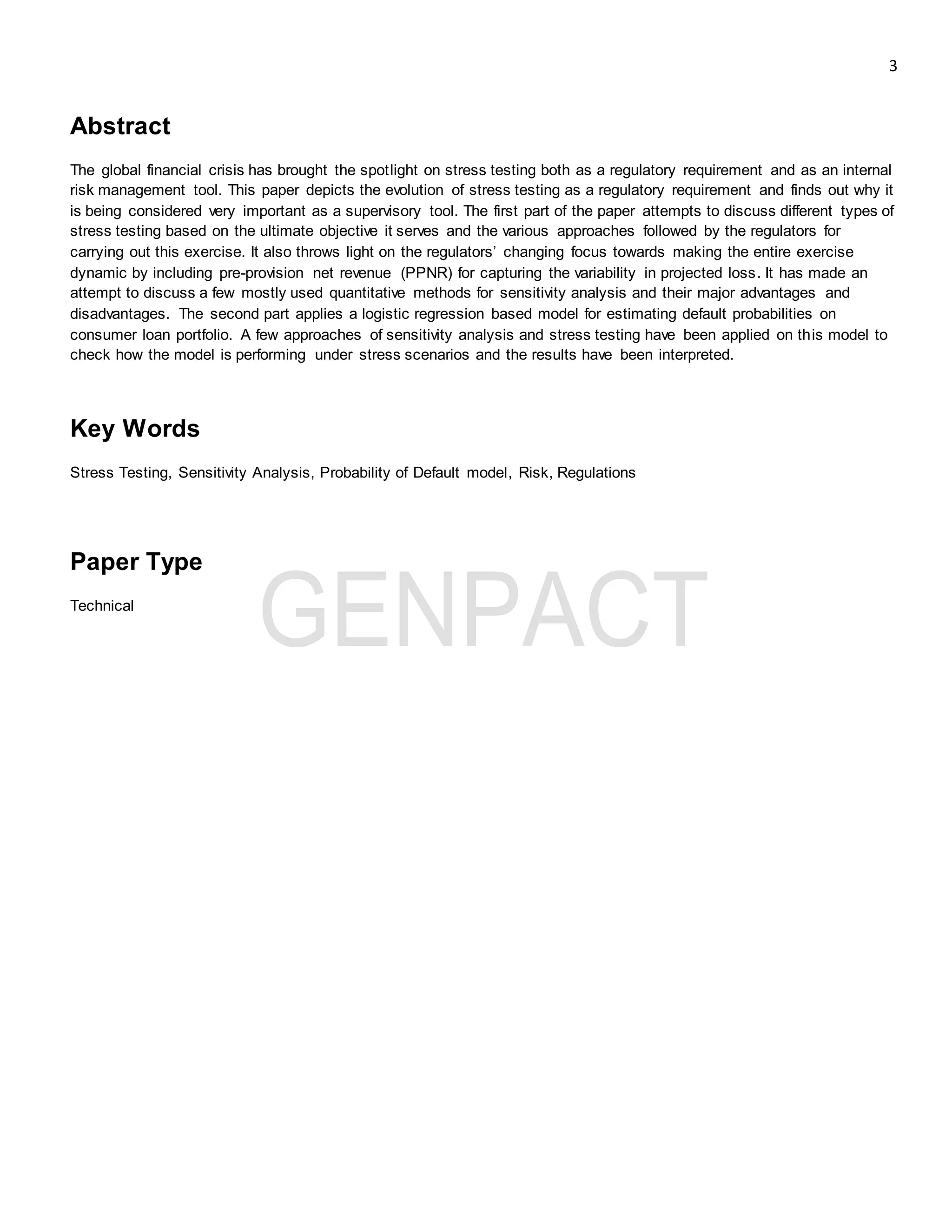 Stress testing & sensitivity Analysis -Requirements and methods | DOCX