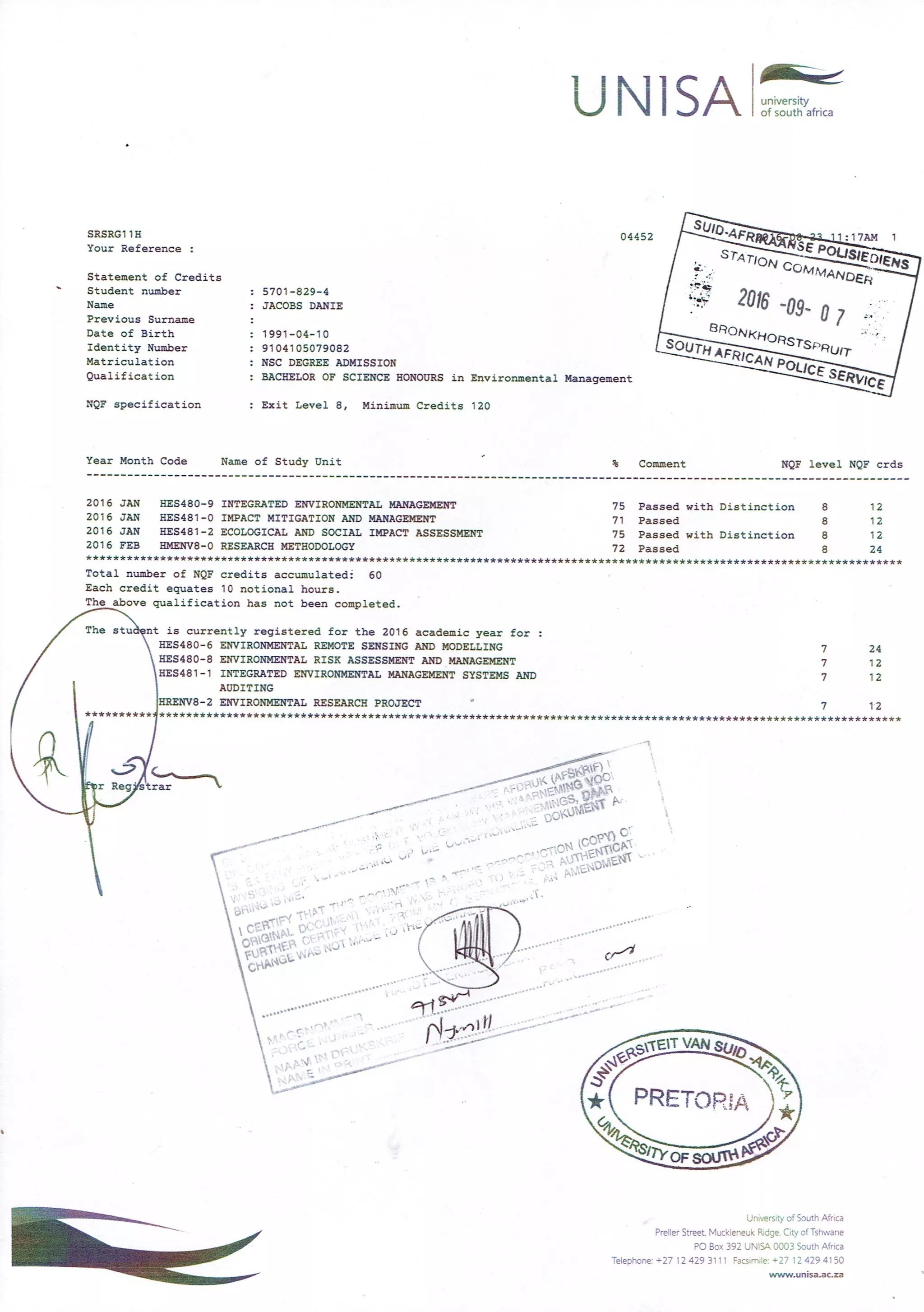 Honours Academic Transcript | PDF