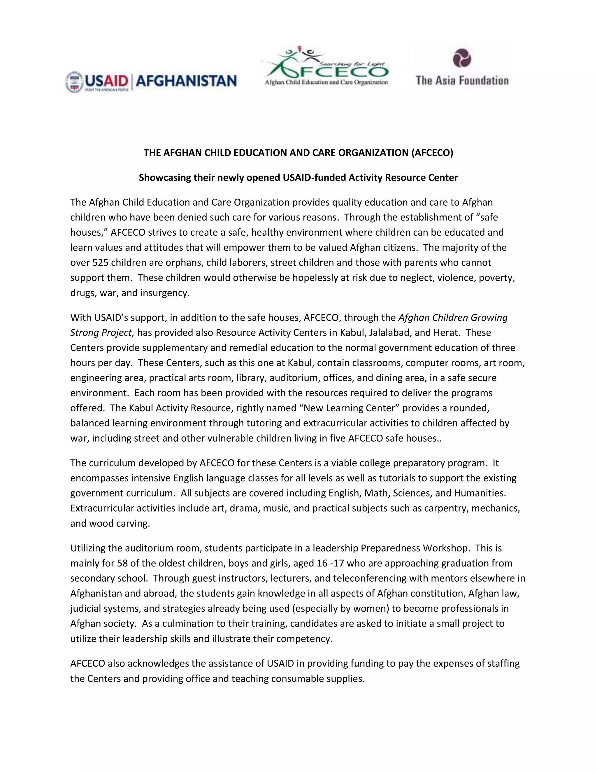 Afghan Child Education Care Organization | DOCX