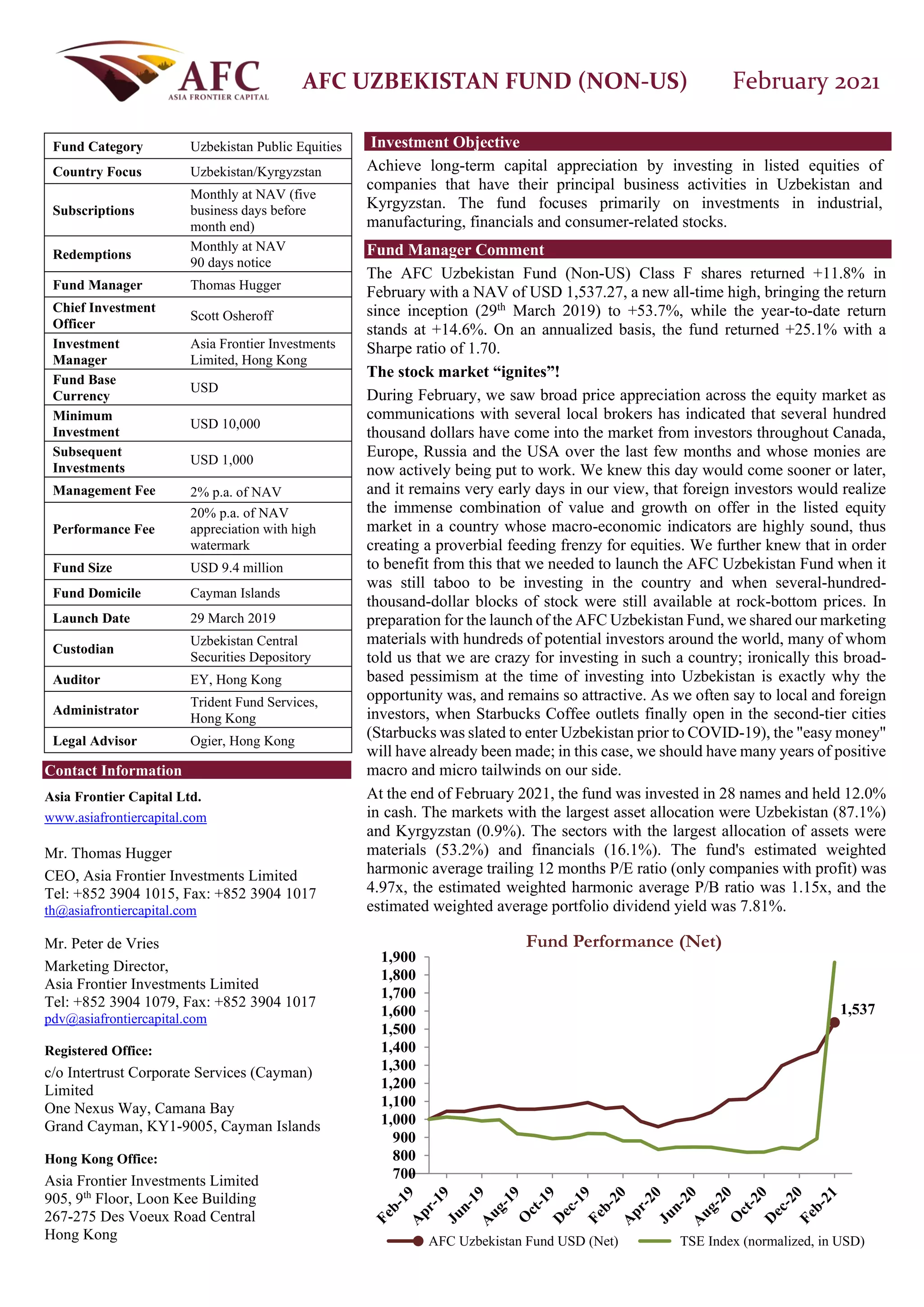 AFC Uzbekistan Fund (non-US) factsheet February 2021 | PDF