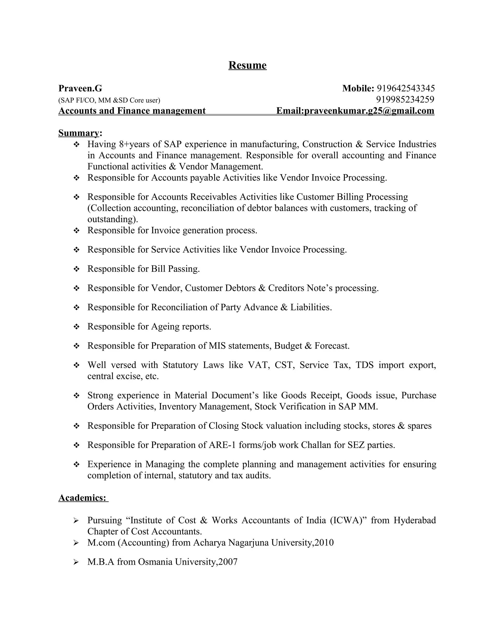 Praveen's updated Resume | DOC