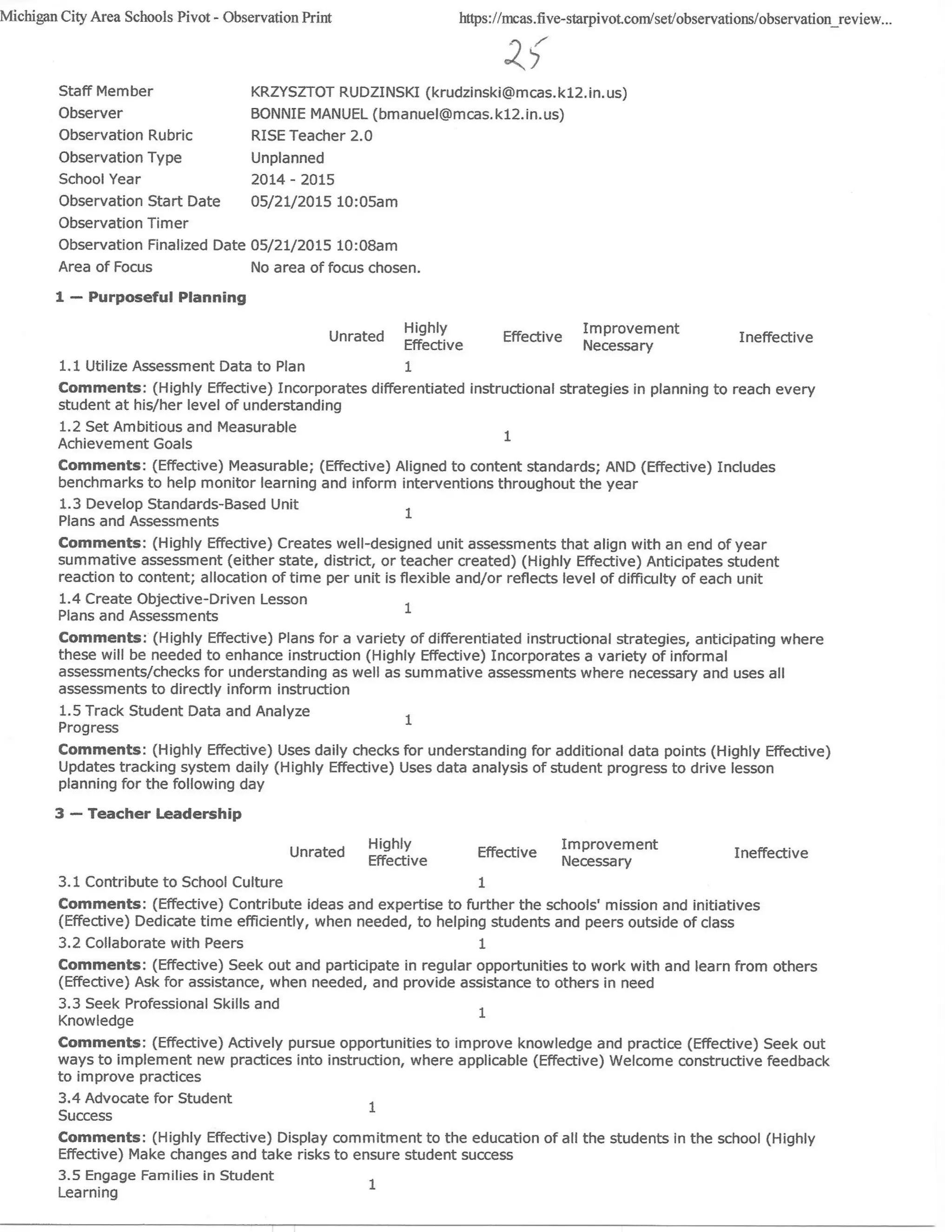 MCAS ObservationRiseTeacher | PDF