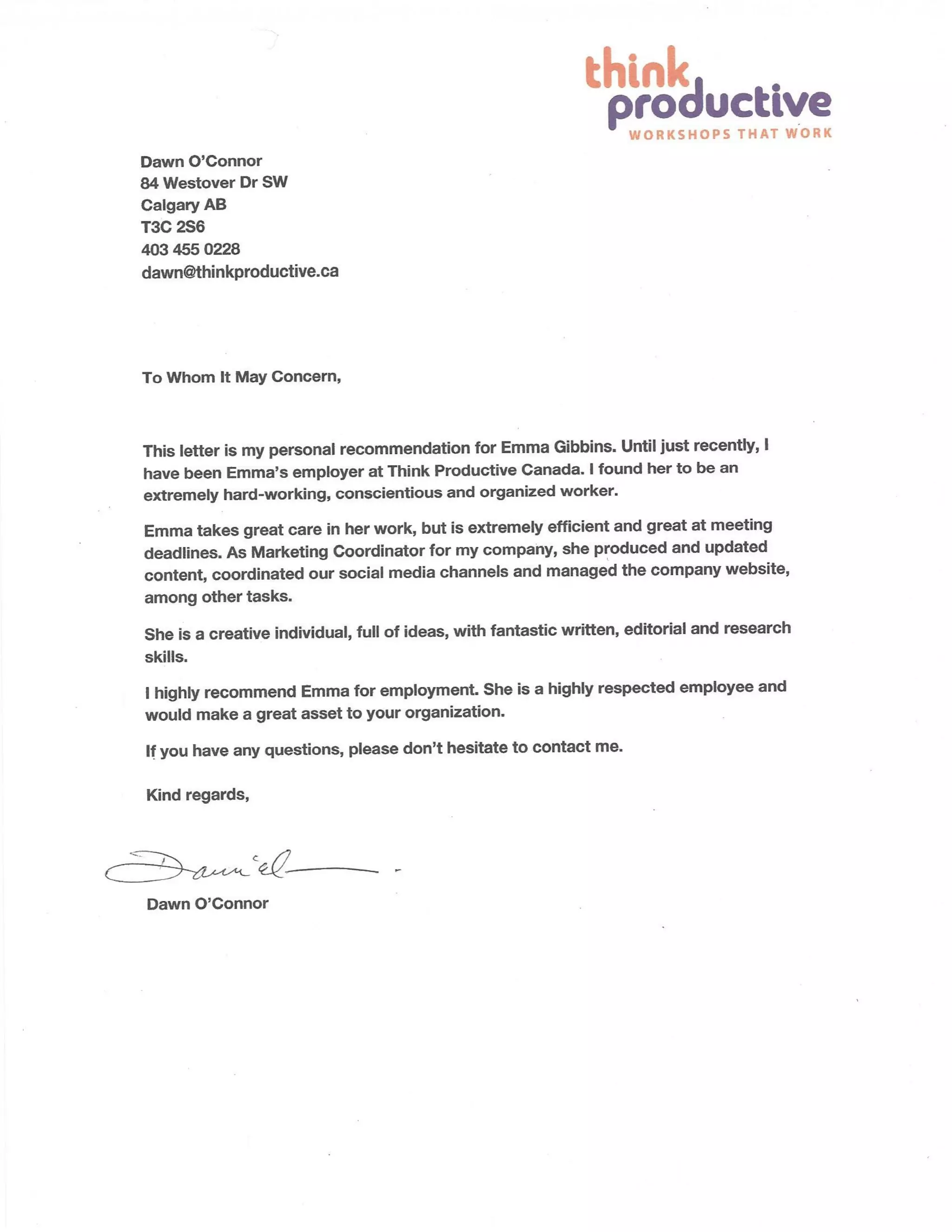 Emma Gibbins Letter of Recommendation | PDF