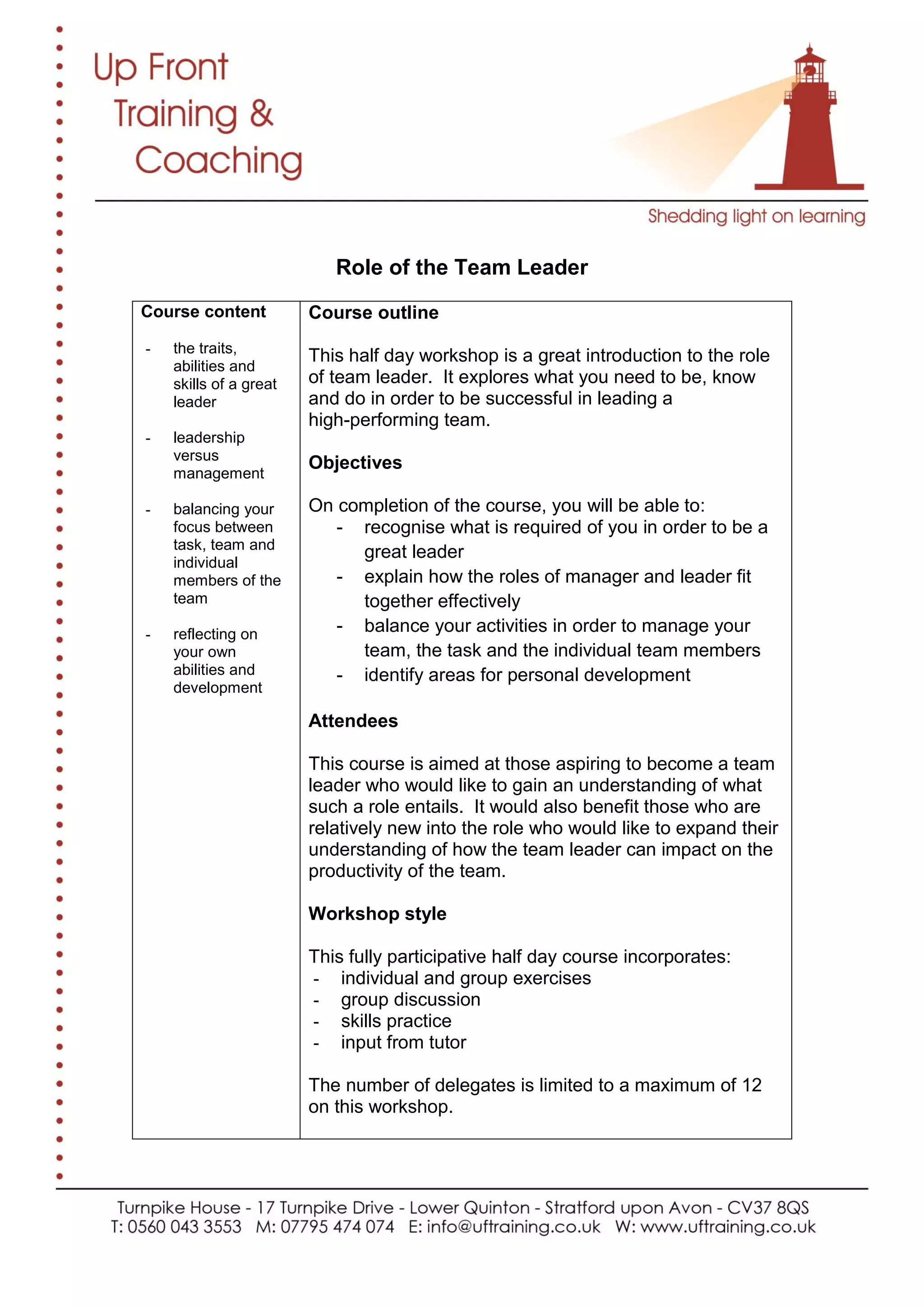Role of the Team Leader - overview | PDF
