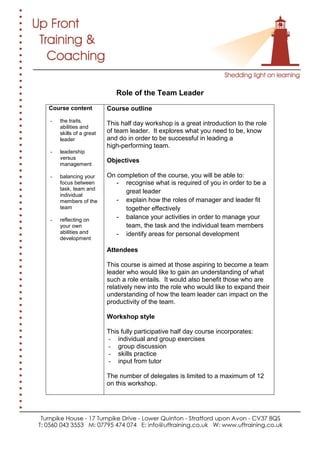 Role of the Team Leader - overview | PDF