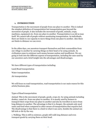 A FEASIBILITY STUDY BUSINESS PLAN ON ROAD TRANSPORTATION BUSINESS IN ...
