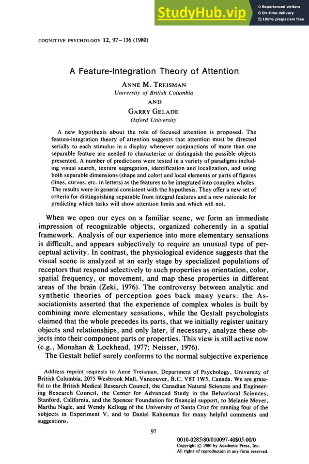 A Feature-Integration Theory Of Attention | PDF | Physics | Science