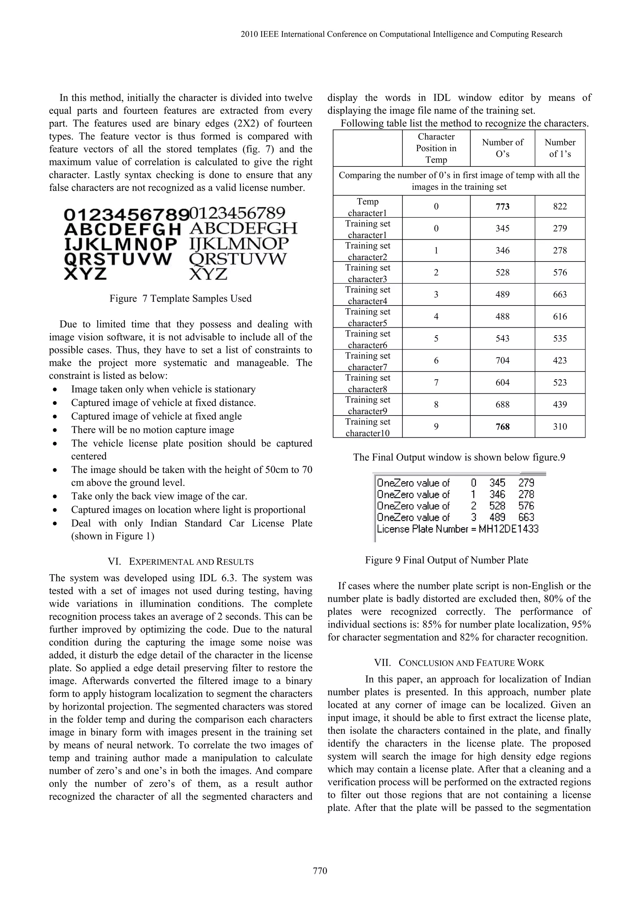 A feature based approach for license plate | PDF