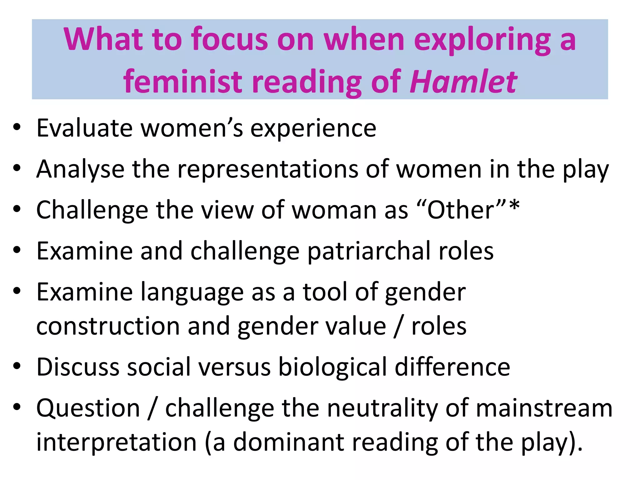 A Feminist reading of HAMLET | PPT