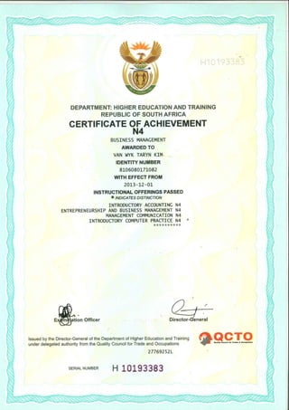 Certificate of Achievement - N4 | PDF