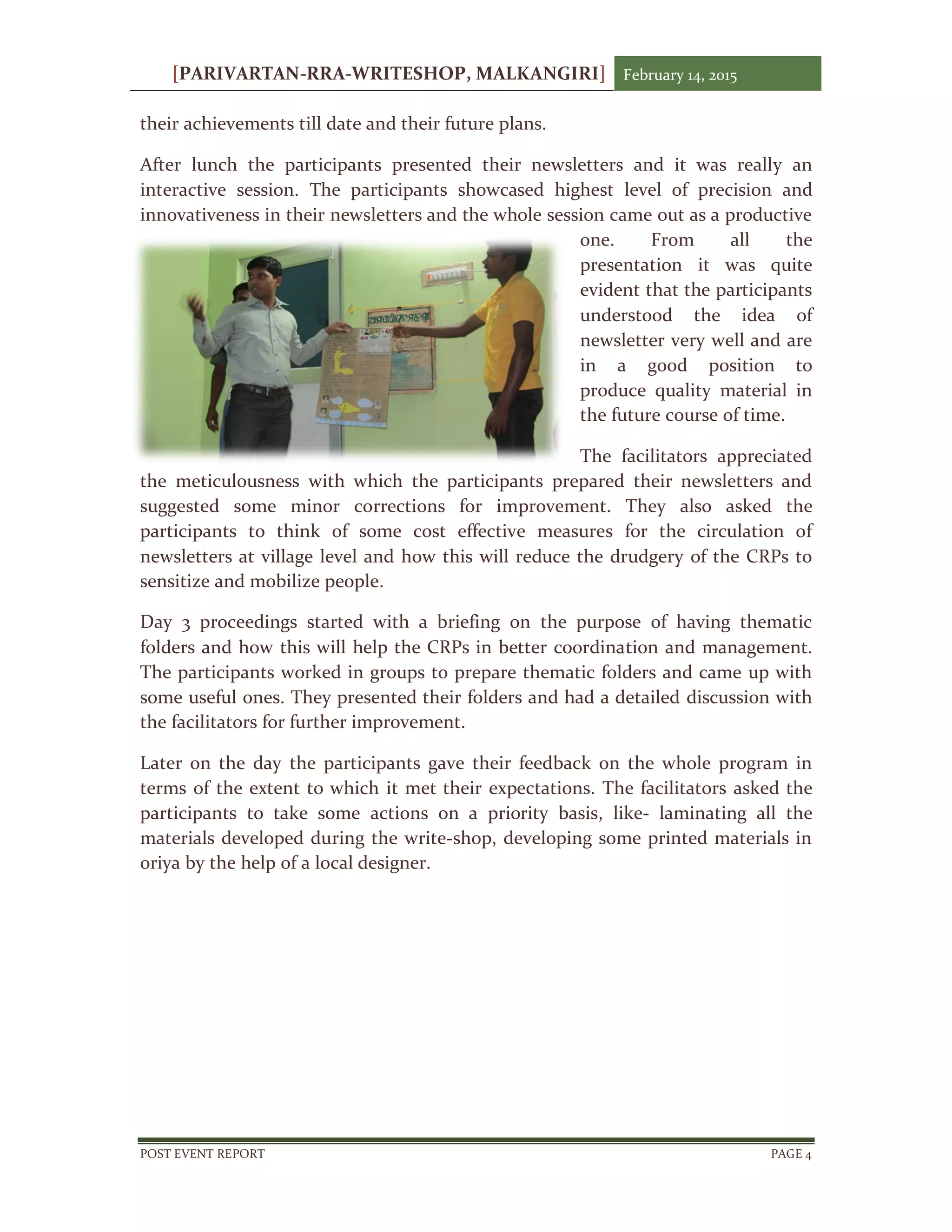 Post event report_Malkangiri_writeshop | PDF | Workshops and Classes ...