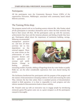 Post event report_Malkangiri_writeshop | PDF | Workshops and Classes ...