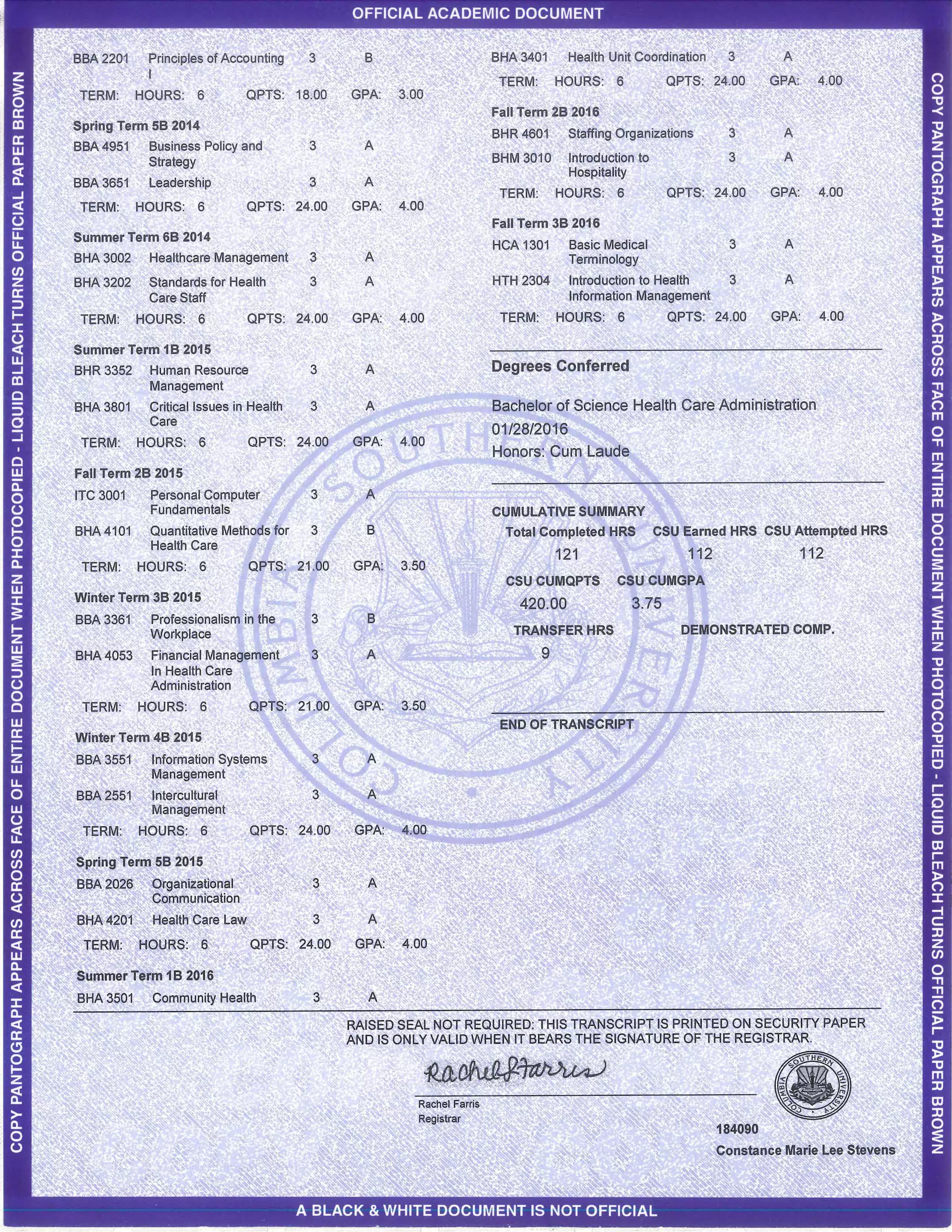 Official Transcript | PDF