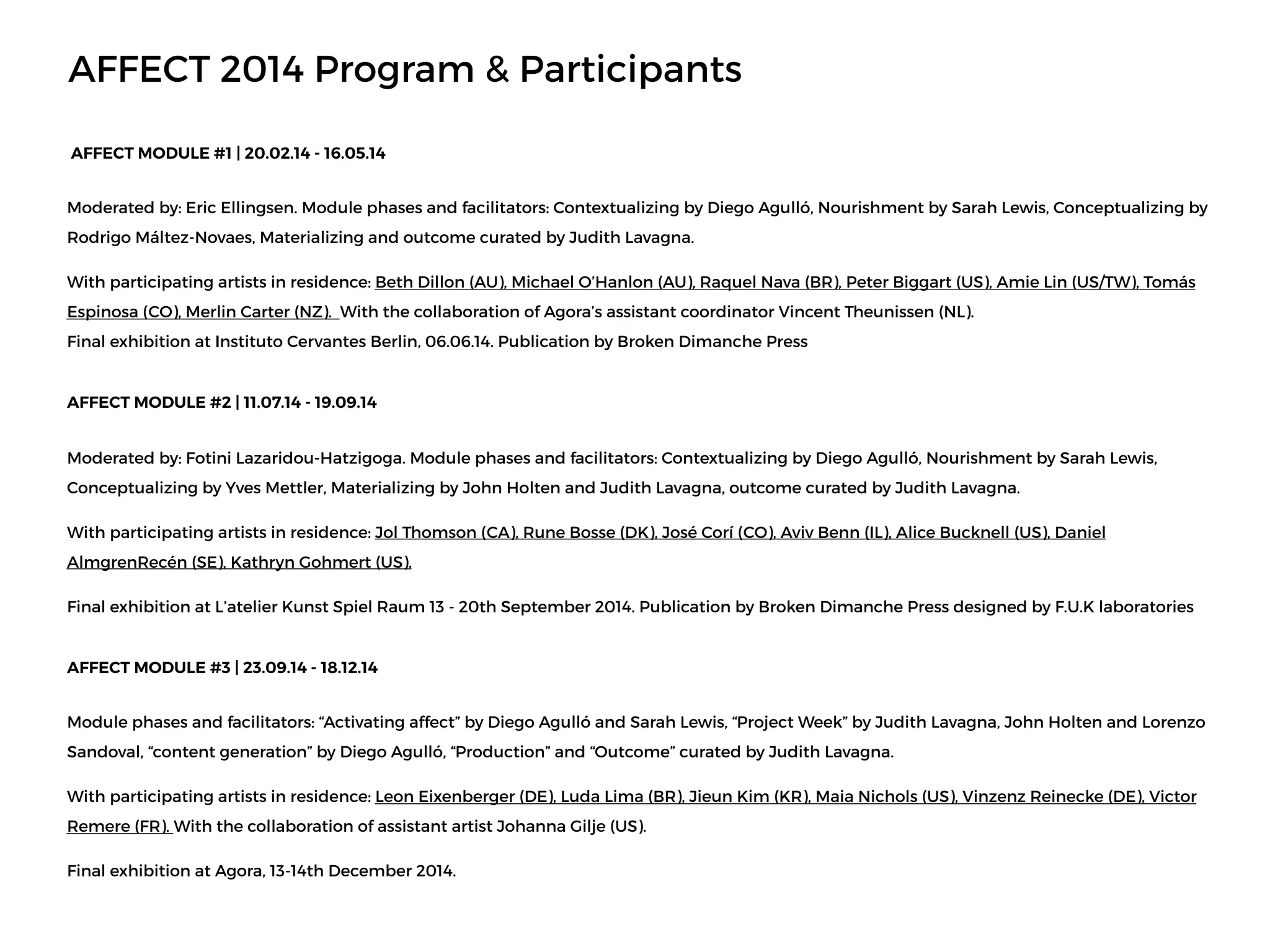 Affect 2014 documentation dossier | PDF