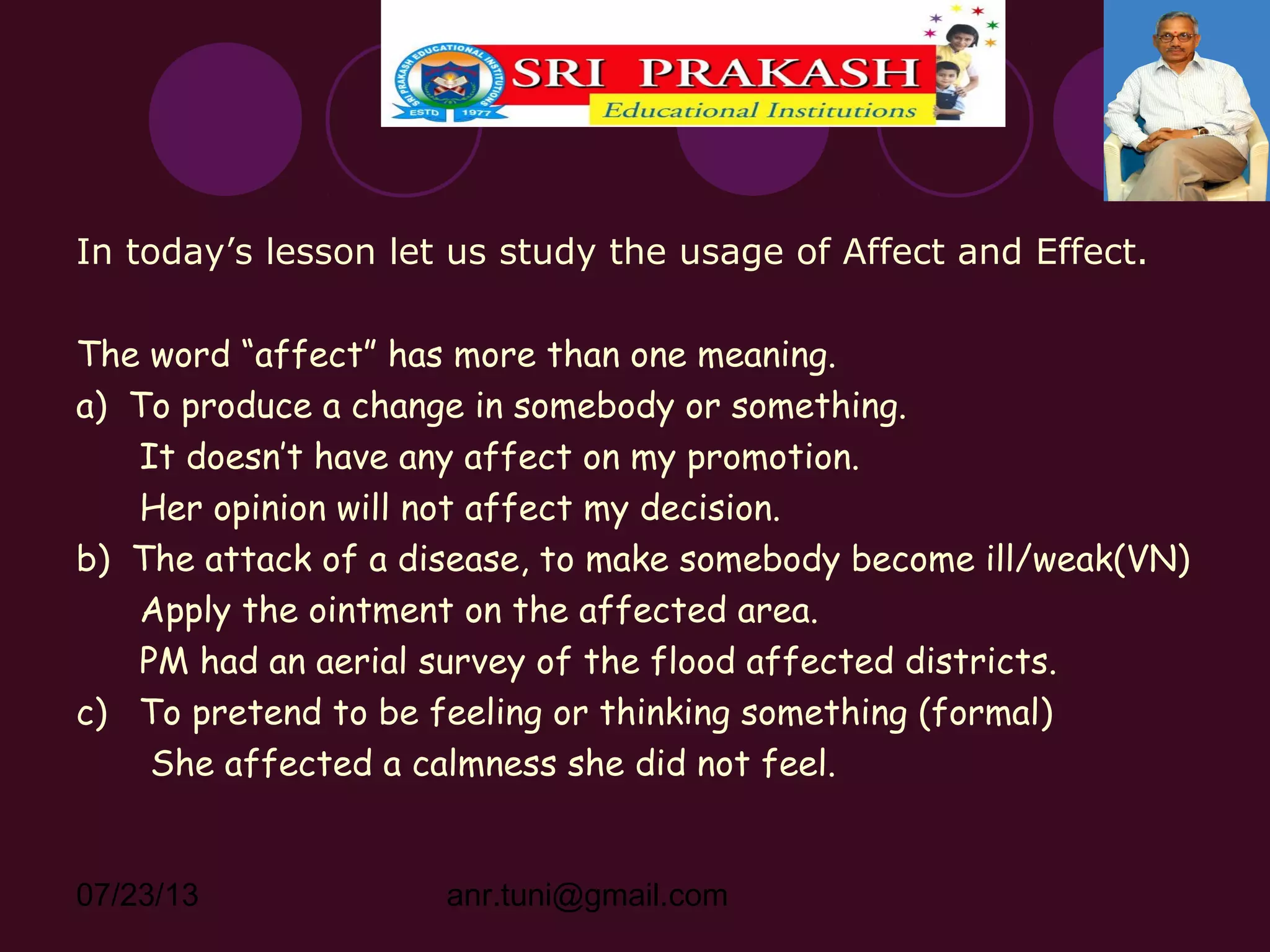 Confusing Words "Affect and Effect:. | PPT