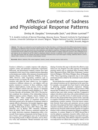Affective Context Of Sadness And Physiological Response Patterns | PDF