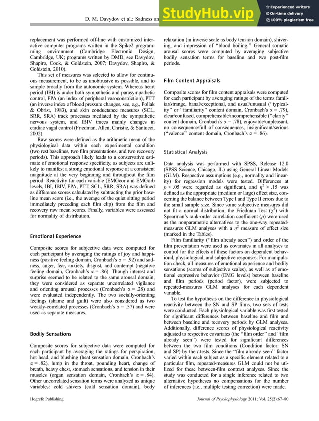 Affective Context Of Sadness And Physiological Response Patterns | PDF