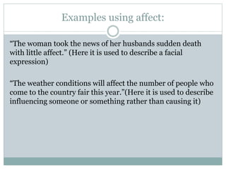 Affect vs. effect | PPTX