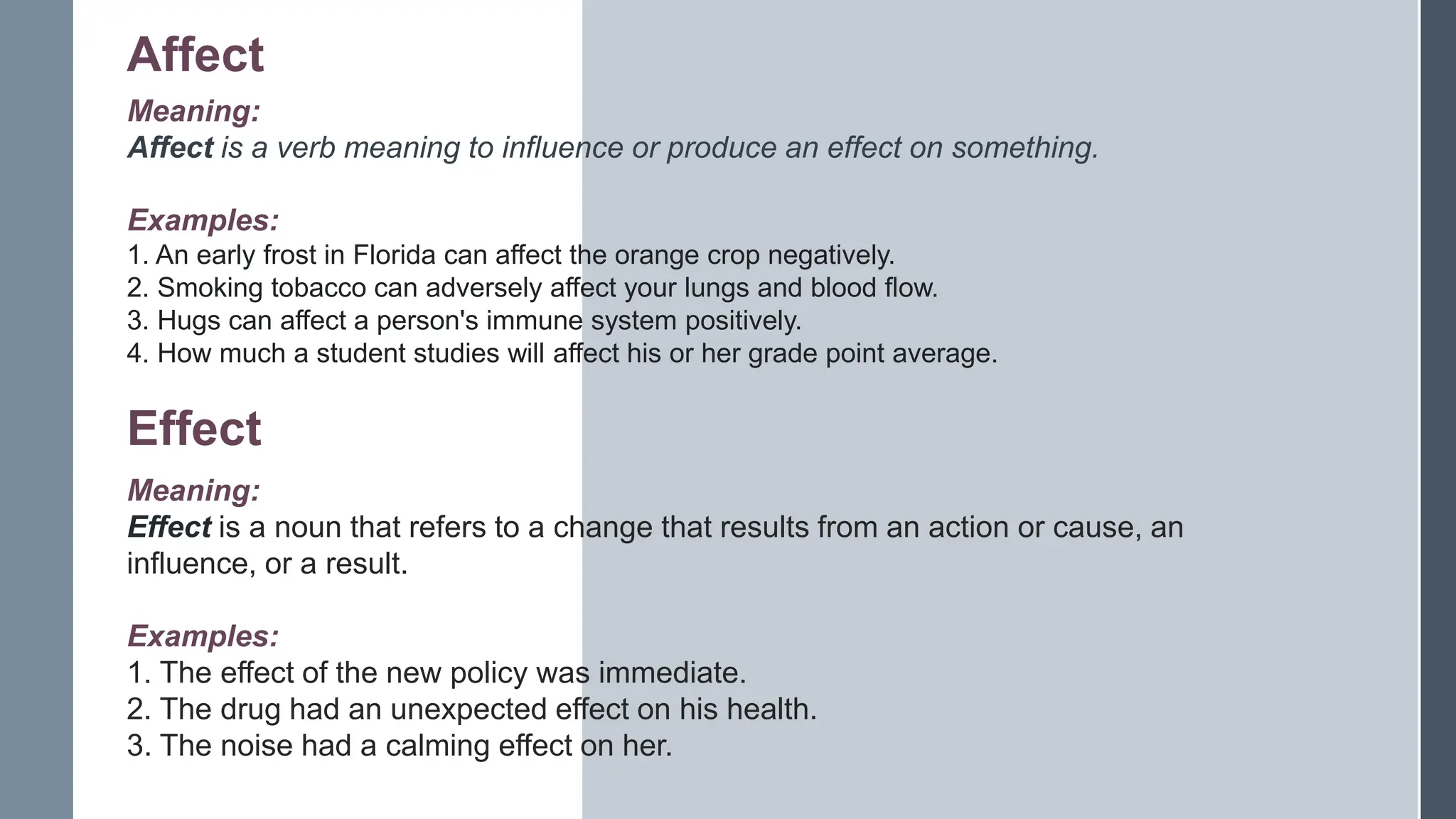 Affect vs Effect is a lesson material in English language | PPTX