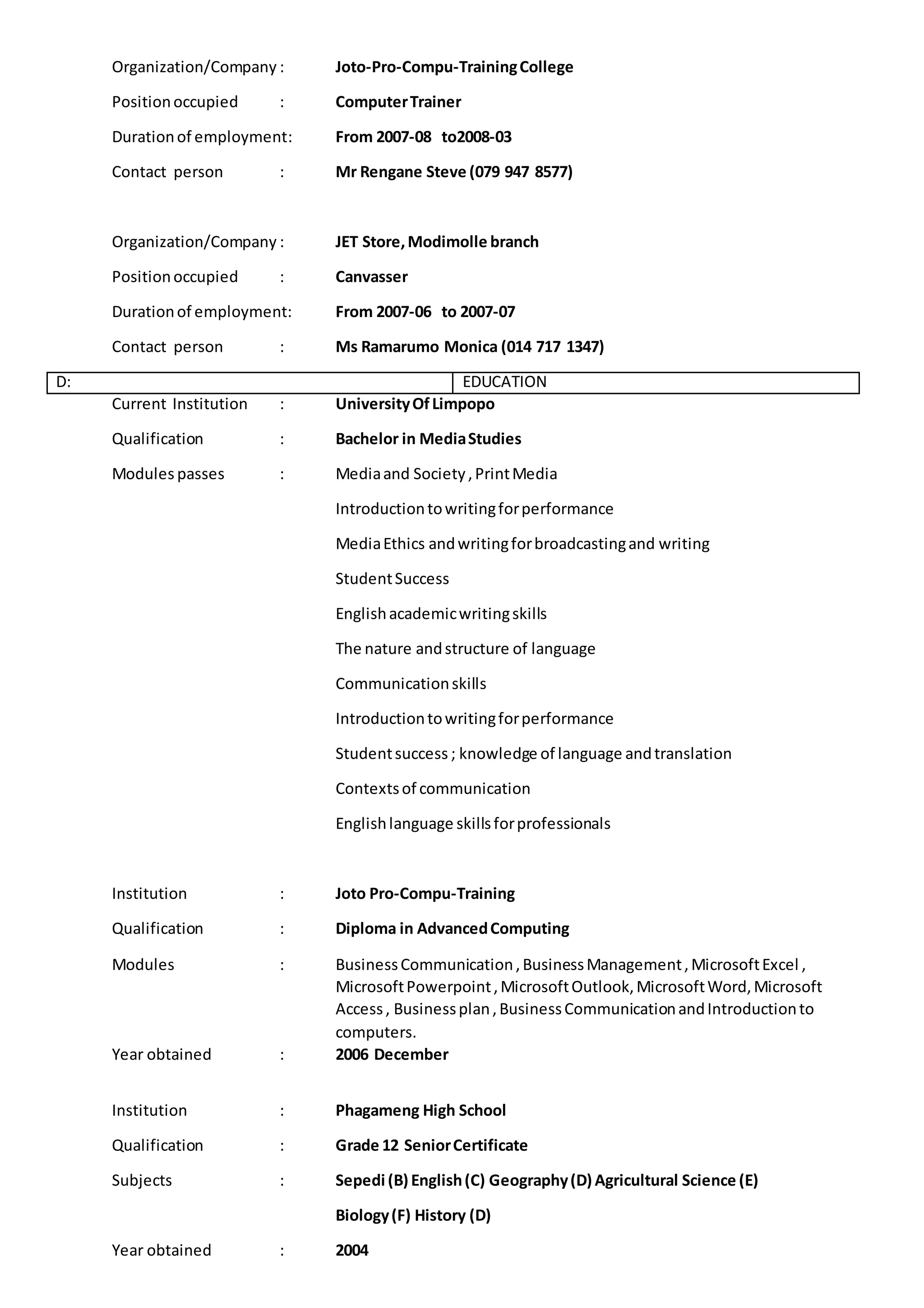 Kganyago CV (3) | DOCX